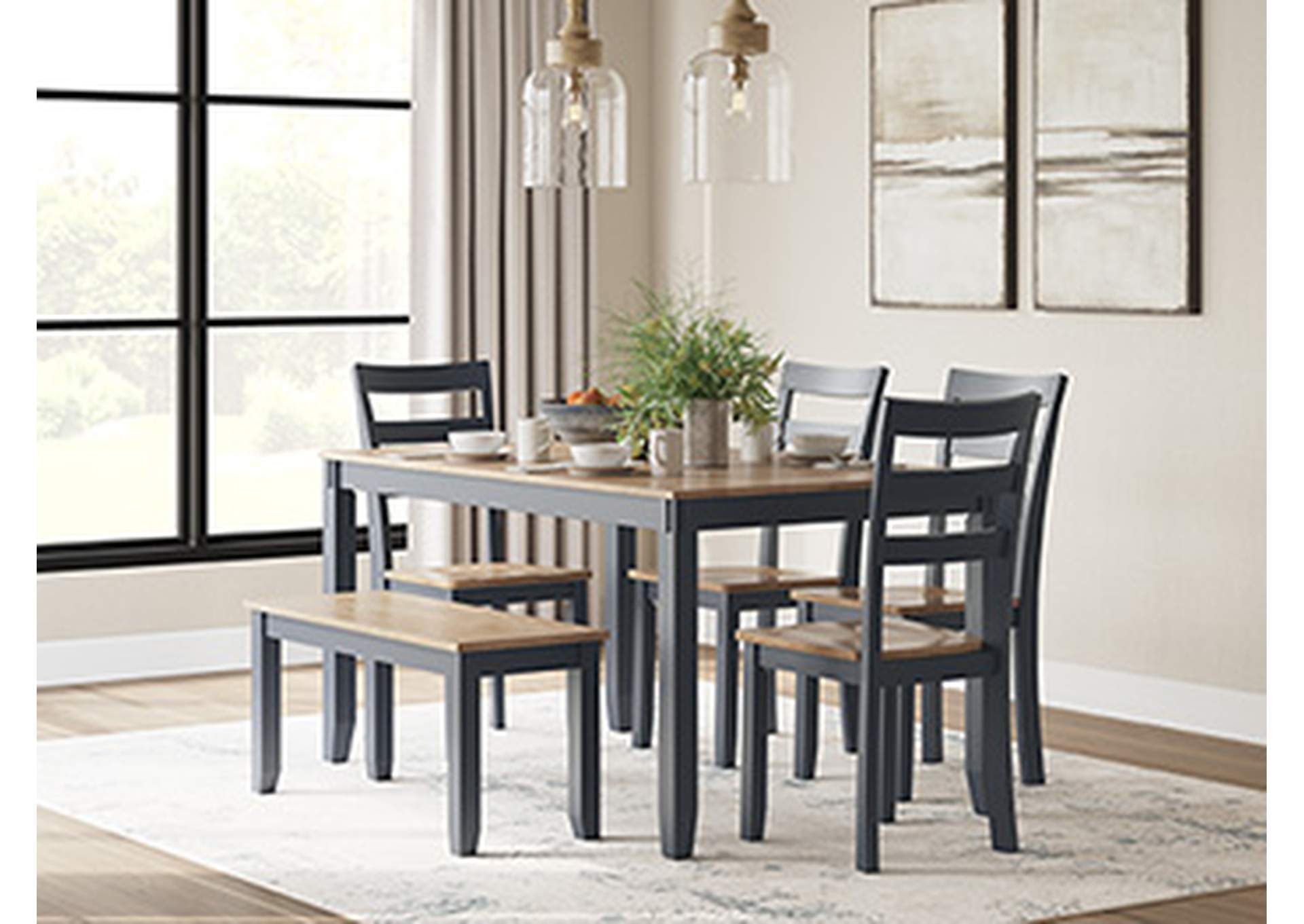 Gesthaven Dining Table with 4 Chairs and Bench (Set of 6) Furniture ...