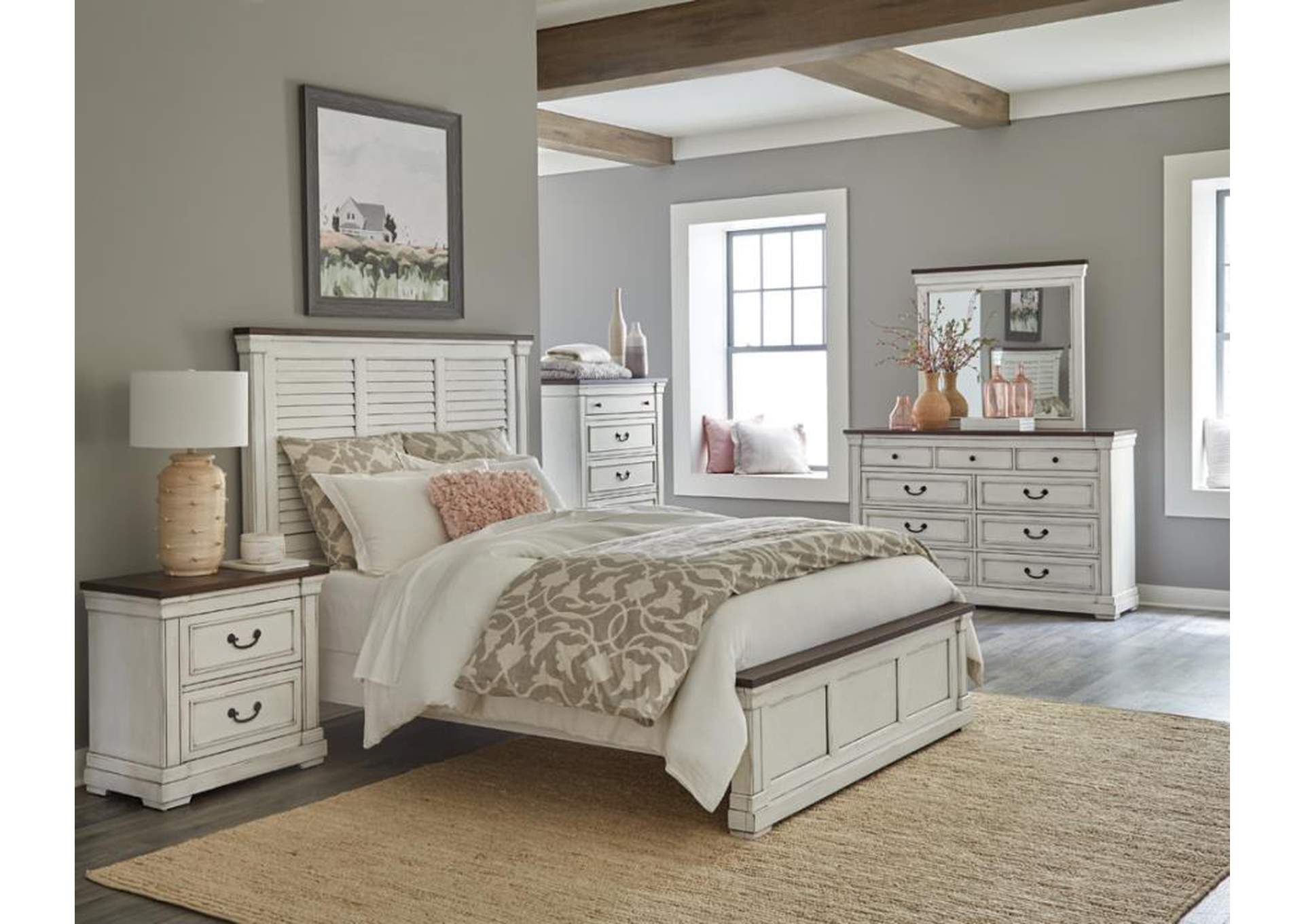 Hillcrest 5-piece Queen Panel Bedroom Set White and Dark Rum Brothers ...