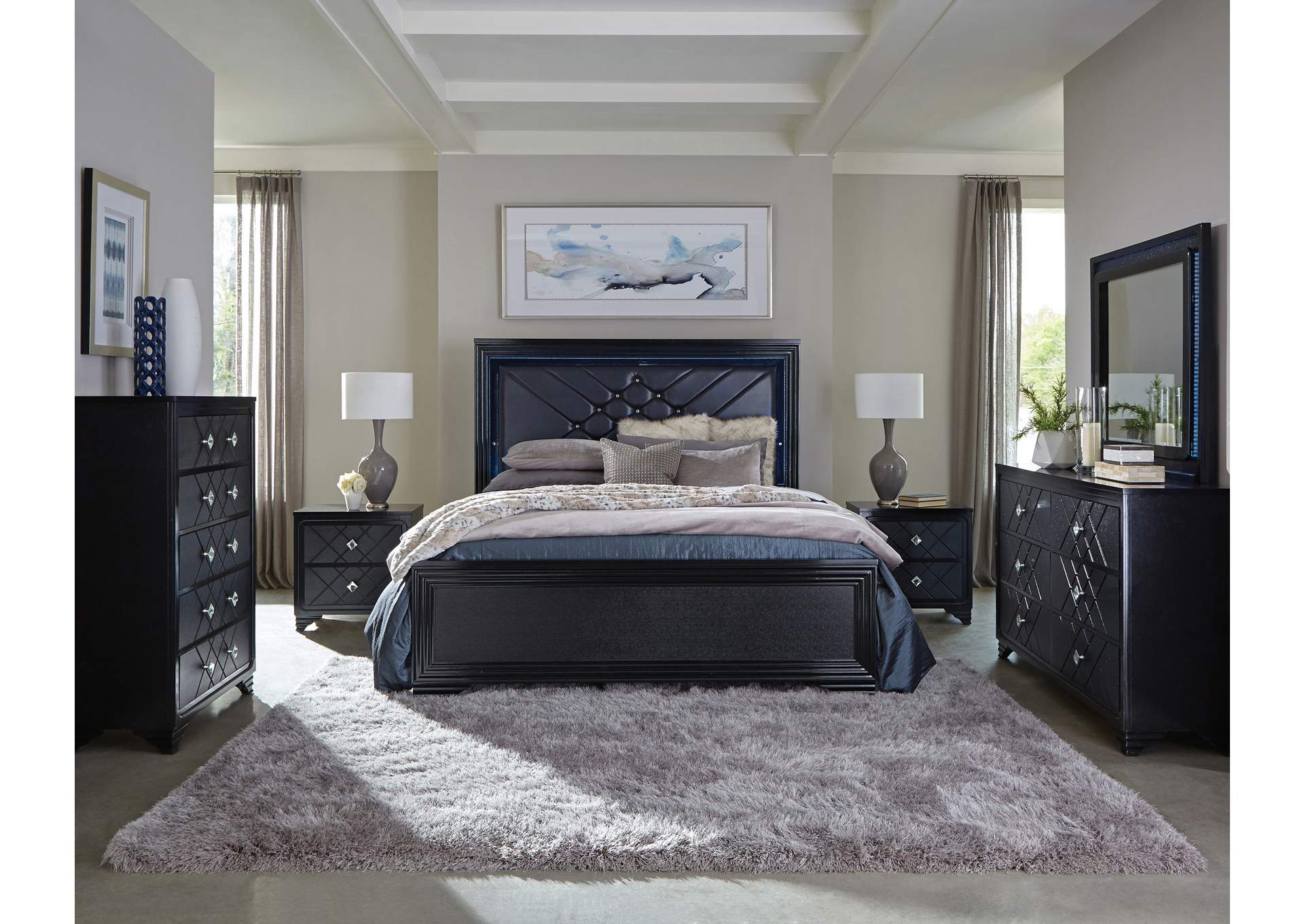 Penelope 5 piece Queen Bedroom Set Midnight Star and Black Wow Furniture Outlet Inc