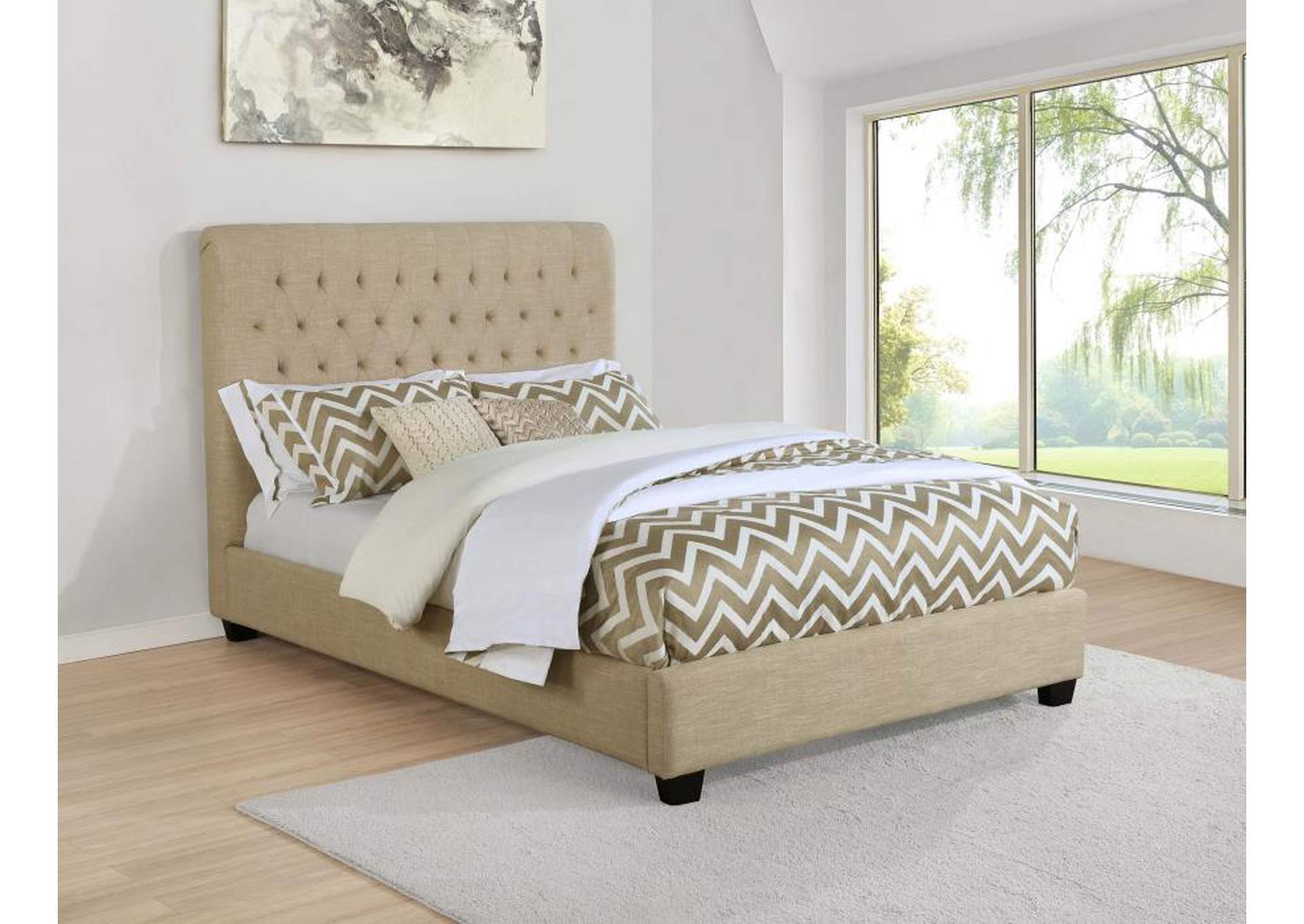 Chloe Tufted Upholstered Eastern King Bed Oatmeal Brothers Fine Furniture